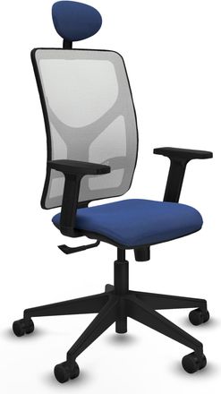 Piqueras y Crespo Computerstuhl mit 2D-Armen, h&ouml;henverstellbare Lendenwirbelst&uuml;tze und festes Kopfteil, ausgestattet mit 3 Positionen, Wei&szlig; / Marineblau