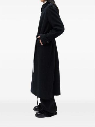 Ann Demeulemeester Calf-Leather Trim Single-Breasted Coat - Black