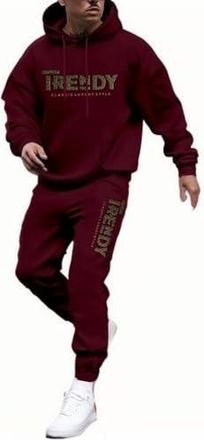 Generic Surv&ecirc;tement tendance 2 pi&egrave;ces pour homme - Couleur unie - Imprim&eacute; lettres - Doublure en polaire - Sweat &agrave; capuche et pantalon de surv&ecirc;tement - Ensembl