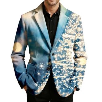 Generic Veste Costume de Noël Homme Blazer, Veste en Velours côtelé imprimé pour Homme Tenue Festive élégante décontractée col Montant Manches Longues avec Bo