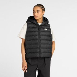 New Balance Femme Sport Essentials Hooded Puffer Vest en Noir, Polytiss&eacute;, Taille XS
