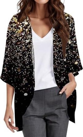 Generic Cardigan de Noël décontracté en tricot pour femme - Imprimé floral - Manches bouffantes - Boutons - Chemisier décontracté - Cardigan pour femme, doré,