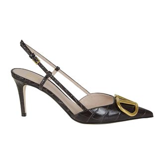 Valentino Garavani Femme, Chaussures, Brun, Taille: 37 1/2 EU Escarpin Slingback 80 mm VLogo Signature en cuir de veau