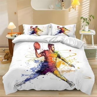 Generic Set Housse de Couette 220 x 240 cm Joueur de Handball de Style Peint à la Main 2 x Taies doreiller 65x65 cm 100% Microfibre Parure de Linge de Lit ave