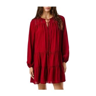 Pepe Jeans London Rotes Schichtkleid mit Puff&auml;rmeln - - Dresses - Damen - Rot - S