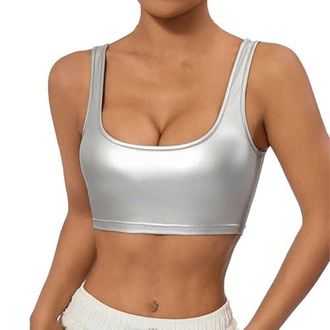 Generic D&eacute;bardeur &agrave; paillettes pour femme - Argent&eacute; - Pour f&ecirc;te - Sexy - Sport - &Eacute;troit - Sans manches - Stretch - Coupe ajust&eacute;e - Corset - Streetwear - Camis