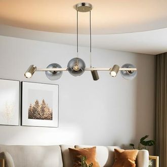 Opviq Elegant Antique Lacquer Chandelier, Metal Body, Adjustable Height 30-110 cm, &Oslash;14 Glass Cap, 3 x E27 & 3 x GU10 Sockets, Perfect for Modern Decor