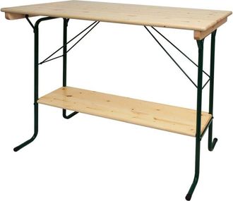 Hhg Neuwertig] Stehtisch HHG 486, Biergartentisch Biertisch Bierzelttisch Campingtisch, klappbar Metall Kiefer Holz 110x125x70cm mvg