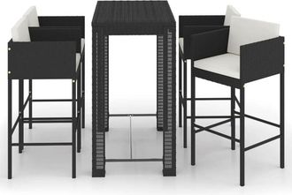 Les Tendances 5-tlg. Gartenbar-Set mit Kissen Poly Rattan Schwarz vidaXL