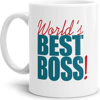 Tassendruck Chef-Tasse World´s best Boss Beruf/Boss/Lustig/Spruch/Geschenk-Idee/Arbeit/Büro/Weiss