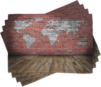 Abakuhaus Fernweh Platzmatten, Rustikale alte Grunge-Karte, Waschbare Stoff Esszimmer K&uuml;che Tischdekorations Digitaldruck, Grau Zimt