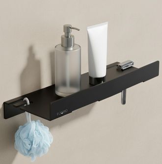 Fjord Flow Premium Duschablage ohne Bohren [Matt Schwarz] - Design Duschregal mit integriertem Rasiererhalter - Rostfreies Aluminium - Selbstklebend mit Hyb