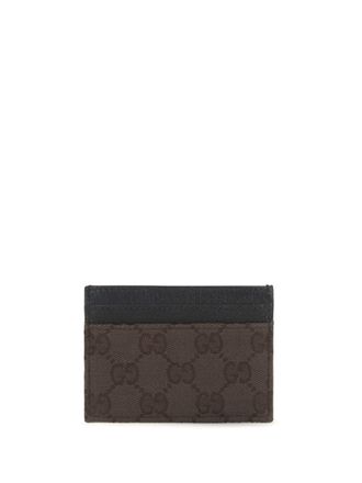 Gucci Womens Gg Fabric Card Holder Choco Brown-Black Polyester; Cotton; Polyamide Wallet Brown/black