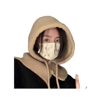 Generic Cagoule tricotée à Boutons pour Femme, Cache-Cou et écharpe à Capuche boutonnée pour Temps Froid (Khaki)