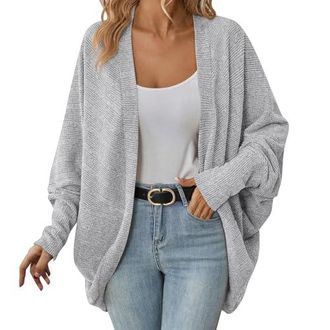 Generic Cardigan en tricot &agrave; manches chauve-souris pour femme et hiver, gris, XXL
