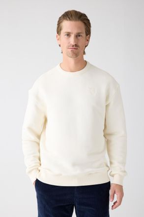 Knowledge Cotton Apparel Herren vegan Sweatshirt Brustdetail Stickerei Egret Wei&Atilde;Y