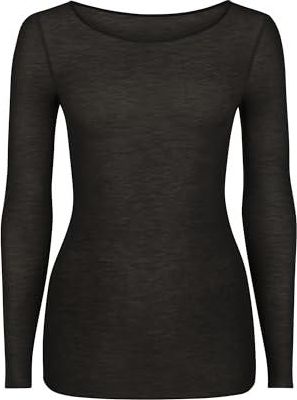 Nur Die Light Longsleeve mit Kaschmir Oberteil Leicht Warm Weich Langärmlig Elegant Langarm-Unterhemd Pull-Over, Noir, XL Femme
