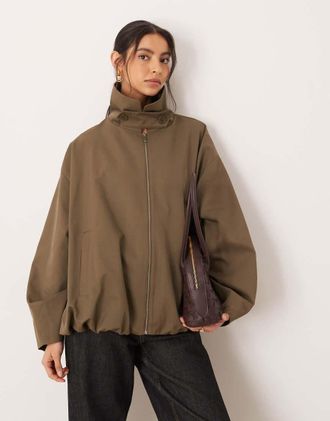 Asos Veste style trench &agrave; ourlet boule et col chemin&eacute;e - Olive-Vert