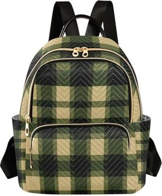 Mnsruu Mini sac à dos pour femme - Vert et noir - Motif écossais - Petit sac à dos tendance - Sac à dos décontracté, Multi870, M