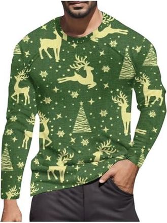 Generic T-shirts de No&euml;l &agrave; manches longues pour homme - Sweat-shirt classique &agrave; col rond - Motif renne - Lettre moche imprim&eacute;e, Vert, 5XL