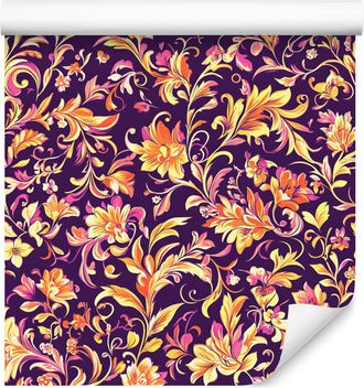 OEM Carta Da Parati Con Intricato Motivo Floreale Nei Toni Del Prugna, Viola E Rosso, 50x1000 Cm