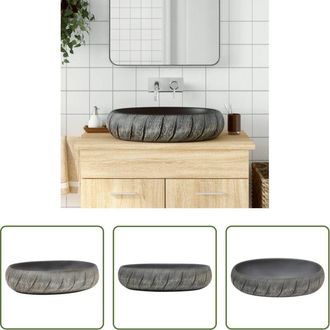 vidaXL Keramik Waschbecken - Aufsatzwaschbecken Schwarz und Grau Oval 59x40x15 cm Keramik