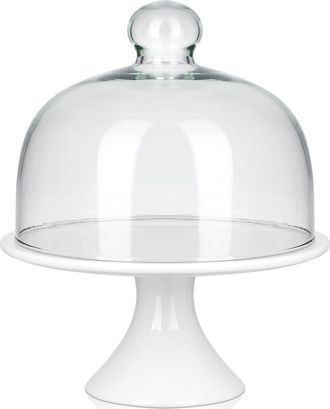 Cabilock Keramik Kuchenplatte Tortenplatte Glasglocke Teller Kuchenteller Kuchenständer Haube mit Fuß Glas Kuchen Fliegenhaube Dessertteller Torten Glashaube L