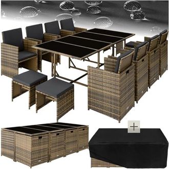TecTake TecTake Salon en R&eacute;sine Tress&eacute;e - Ensemble Repas Ext&eacute;rieur 8 Chaises Confortables 4 Tabourets 1 Table - Mobilier de Jardin pour Balcon Terrasse - Marr