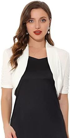 Allegra K Cardigan Court à Manches Courtes Taille Normale pour Femmes Blanc XL