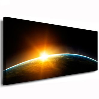 Paul Sinus Art Kunstdruck Sonnenuntergang Im Weltraum/Bild 120x50cm / Leinwandbild fertig auf Keilrahmen/Leinwandbilder, Wandbilder, Poster, Pop Art Gem&auml;lde, Kunst -