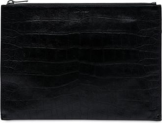 Saint Laurent Clutches - Croc Embossed Leather Clutch - Gr. unisize - in Schwarz - für Damen