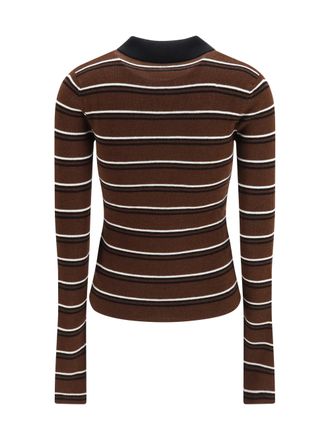 Ganni Womens Striped Merino Polo Shirt Multicolour Wool Ovis Aries T-shirts And Polos