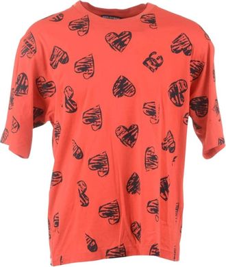 Dolce & Gabbana Homme, Tops, Orange, Taille: M Hearts Short Sleeve T-shirt