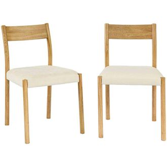 Sweeek 2er-Set St&uuml;hle im Boh&egrave;me-Stil aus Hevea-Holz und Stoff Natur / Beige