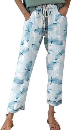 Generic Pantalon Lin Femme &Eacute;t&eacute; Fluide D&eacute;contract&eacute; Womens Autumn Fragrant Linen Print Casual Pants Perfect for Spring Comfortable and Trendy for Relaxed Days a