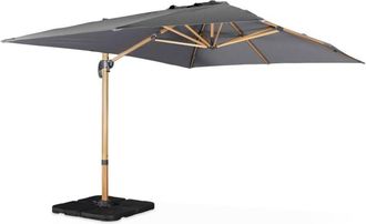 Sweeek Parasol d&eacute;port&eacute; rectangulaire gris 3x4m. m&acirc;t effet bois + Dalles &agrave; lester 50x50cm