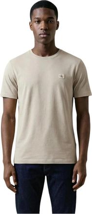Calvin Klein Jeans Homme, Tops, Beige, Taille: 2XL T-shirt &agrave; Manches Courtes et Col Rond en Coton
