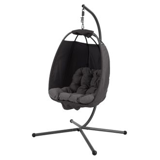 SVITA Nelly Hängesessel mit Gestell Loungesessel Hängesitz Hängestuhl klappbar Hängekorb Hängeschaukel Outdoorsessel Dunkelgrau
