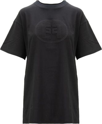 Elisabetta Franchi Femme, Tops, Noir, Taille: 46 FR T-shirt Femme avec Logo, Fabriqué en Italie