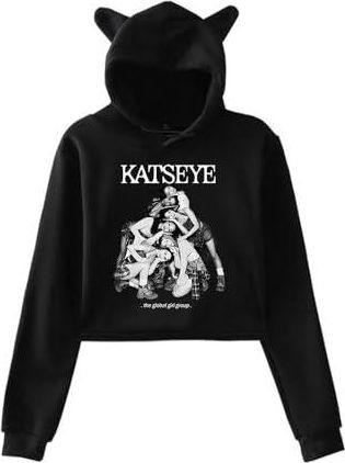 Generic Katseye Tour Merch Sweat à capuche avec oreilles de chat - Joli crop top sweatshirt pour fille, pull à manches longues tendance pour jeunes filles, No