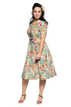 Queen Kerosin Damen Sommerkleid Baumwolle Viskose Pin-Up Print Regular Fit