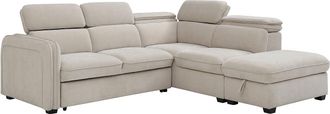 Vente-Unique Ecksofa mit Schlaffunktion und Hocker - Stoff - Beige - BALOTIA
