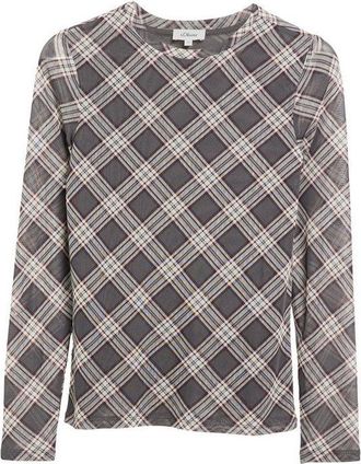 s.Oliver Langarmshirt T-Shirt Leicht transparentes Mesh-Shirt mit Karomuster