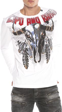 Cipo & Baxx Herren Sweatshirt CL396 Weiß - Stylischer Pullover im Modernen Streetwear Look mit Rundhals & Print - Bequemer Sweater für Alltag, Freizeit & Party - 