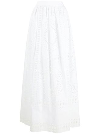 Alberta Ferretti jupe longue en broderie anglaise - Blanc