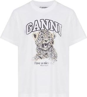 Ganni T-shirt Basic Jersey Leopard