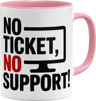 OM3 IT Tasse Systemadministrator Kaffee-Tasse mit Spruch - No Ticket No Support - Informatiker Administrator - Keramik Becher - 325ml - Beidseitig Bedruck