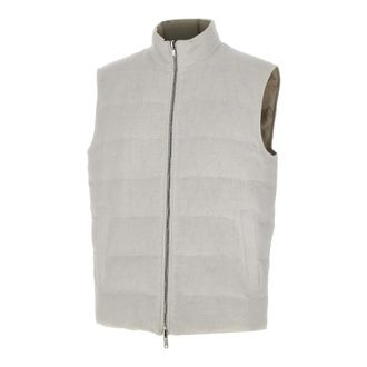 Eleventy Homme, Vestes, Blanc, Taille: L Veste Gilet en Lin Blanc