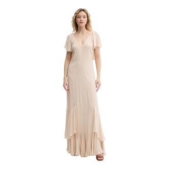 Twinset Langes Georgette-Kleid mit R&uuml;schen - - Dresses - Damen - Beige - XL