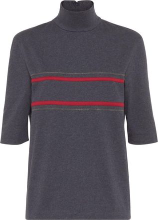 Brunello Cucinelli Oberteil mit Streifendetail - Grau